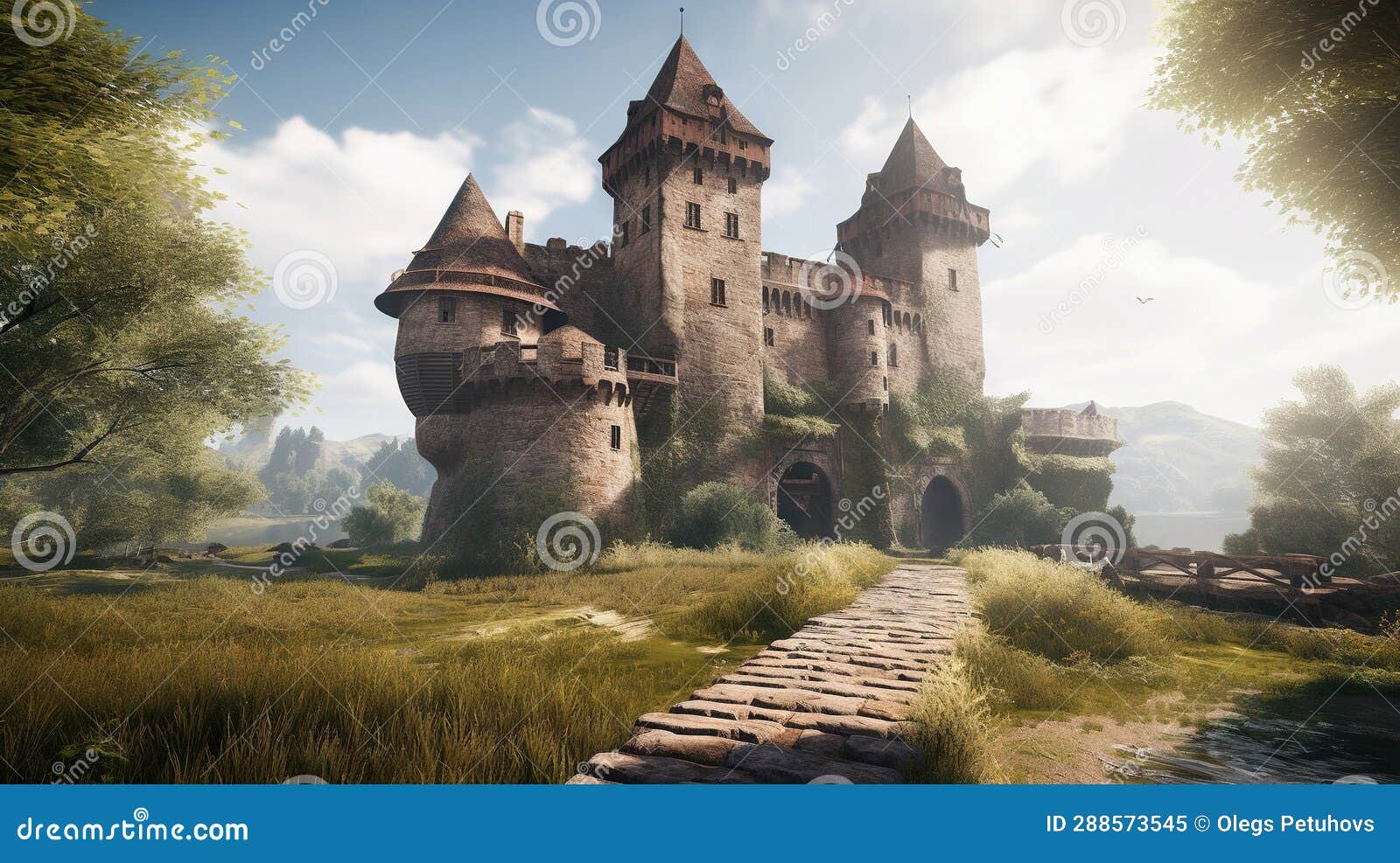 A Computer Generated Image of a Castle with a Path Leading To it Stock ...