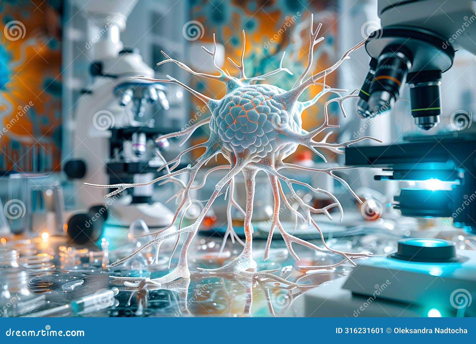 A Computer Generated Image of a Cell Under a Microscope in a Laboratory ...