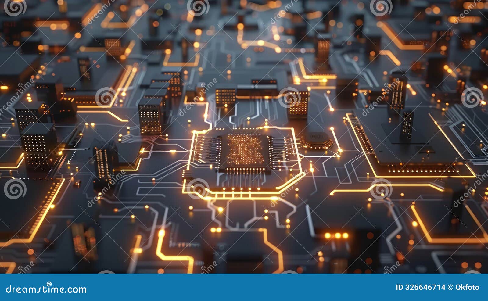 Computer Generated Image of a Circuit Board with a CPU in the Center ...