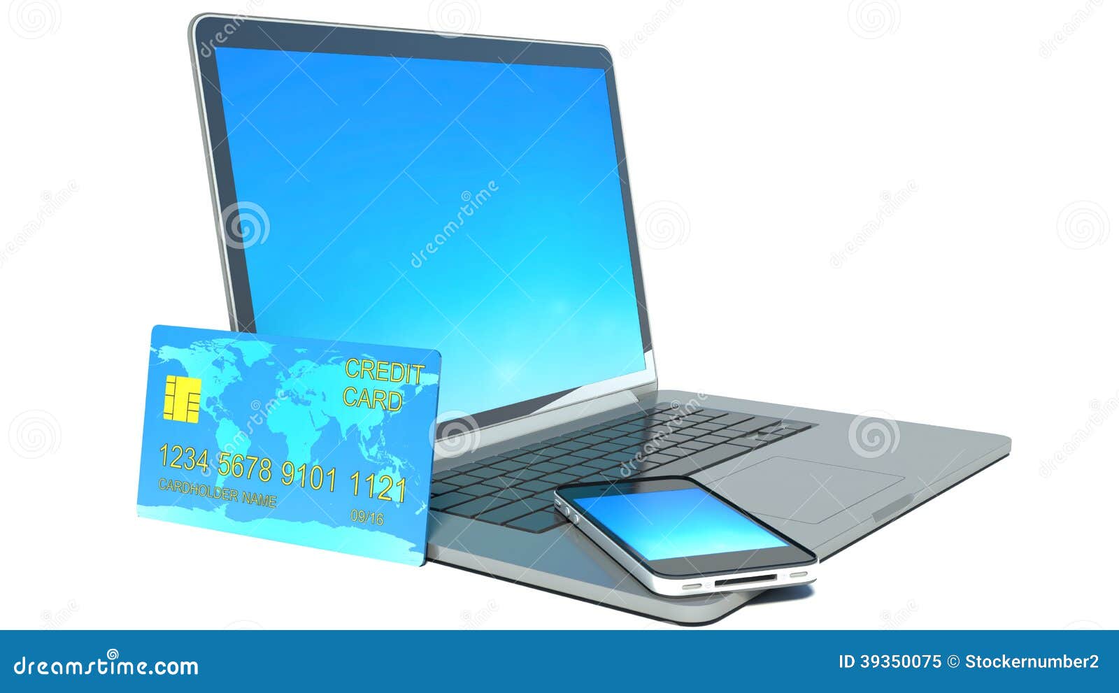 Computer Generated Image Credit Card and Laptop Stock Illustration ...