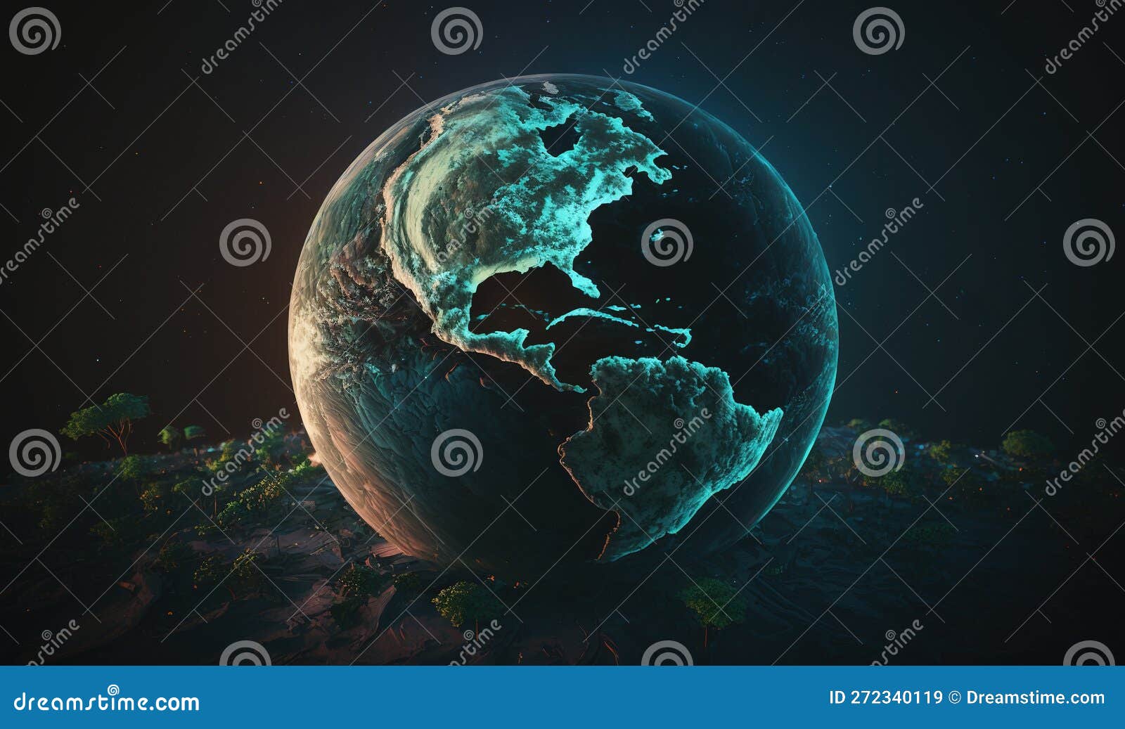 A Computer Generated Image of the Earth in the Night Sky Stock ...