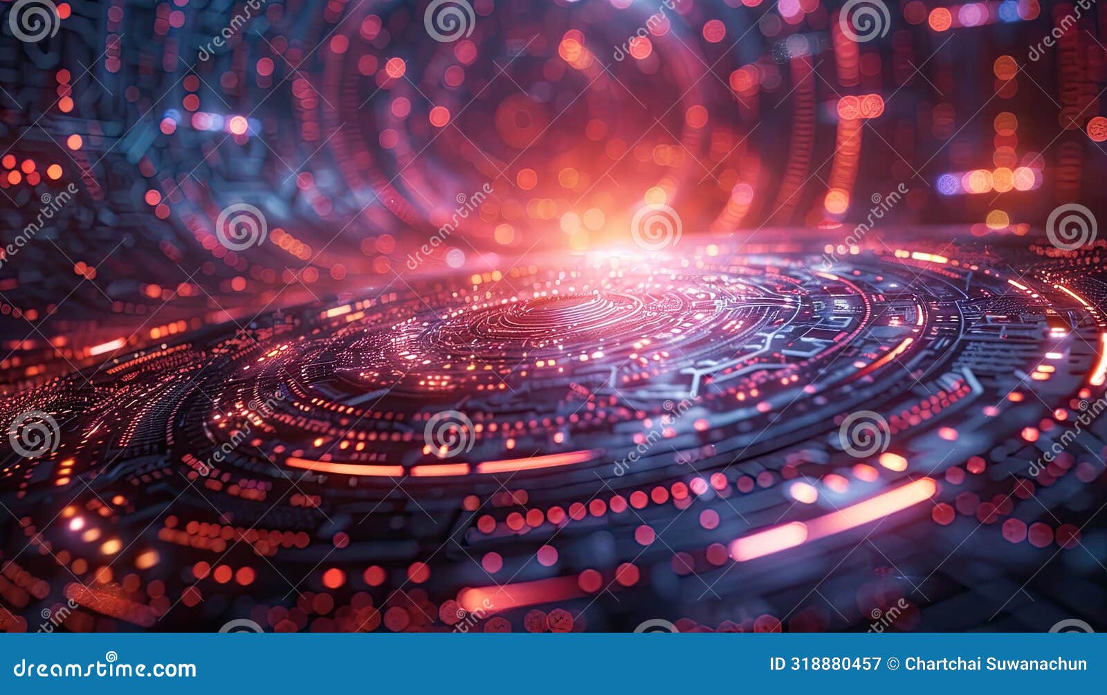 A Computer Generated Image of a Glowing Red Circle with a Blue ...