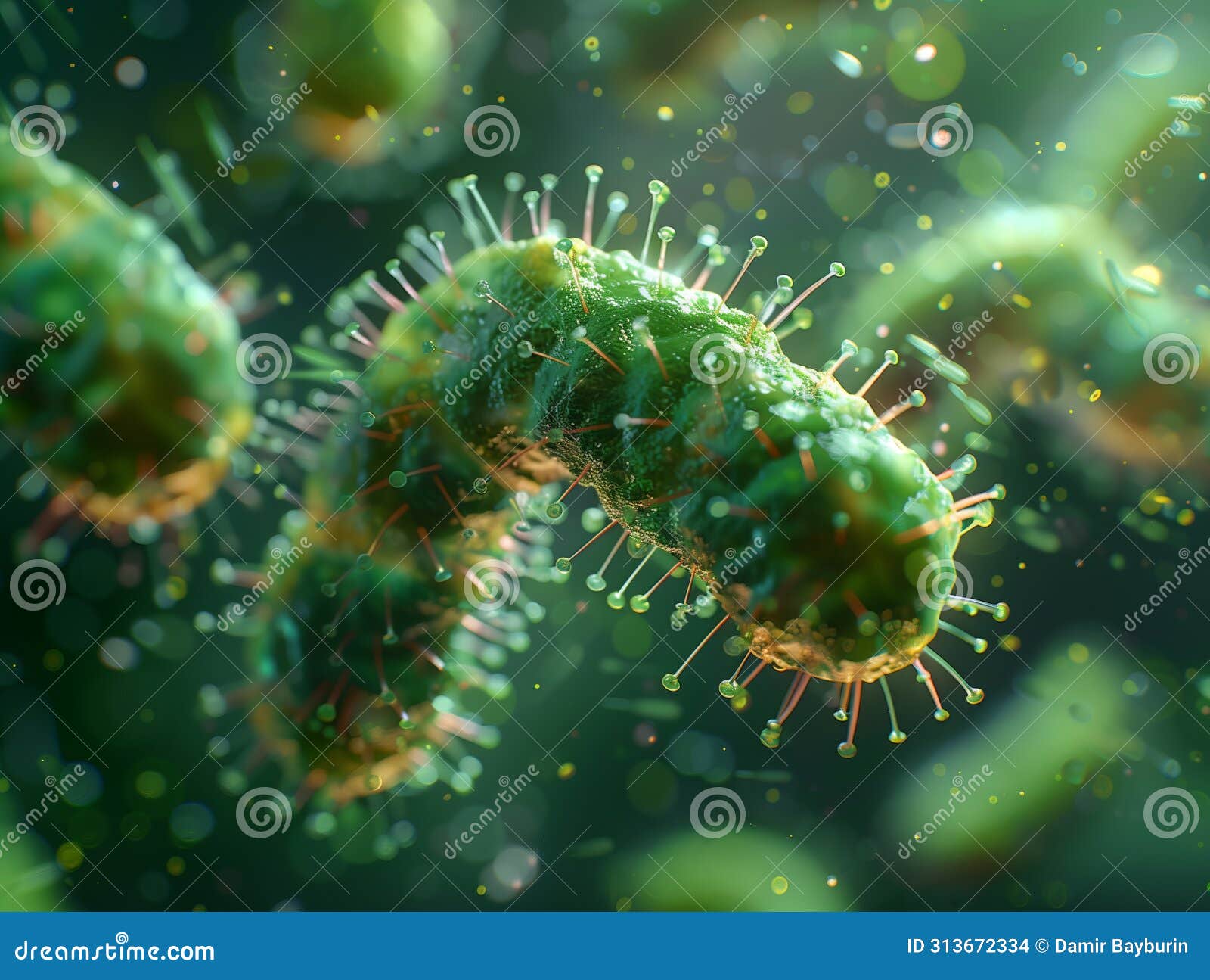 Computer Generated Image of a Green Bacteria with Macro Photography ...