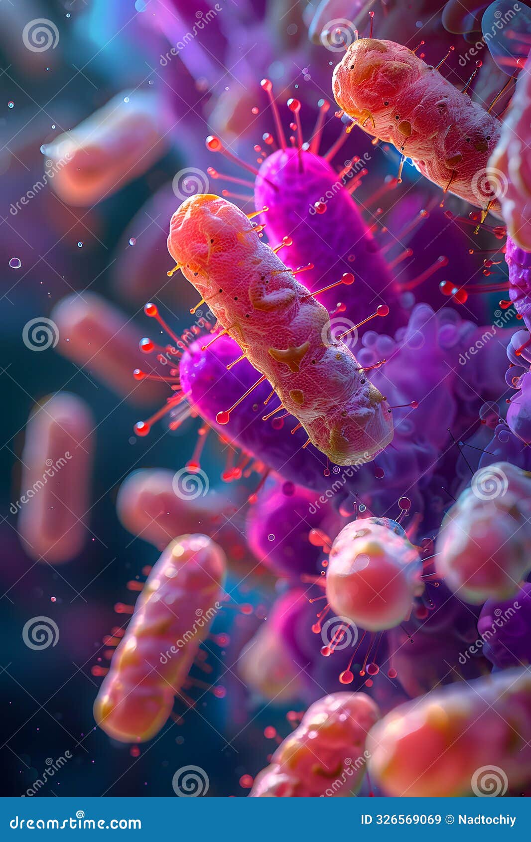 A Computer Generated Image of a Group of Pink and Purple Bacteria Stock ...
