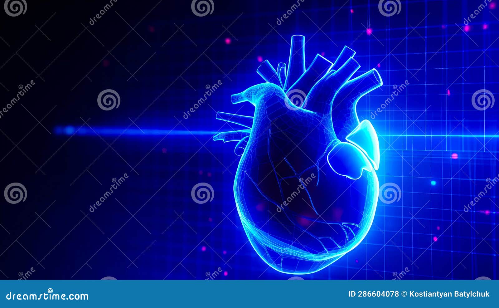 Computer Generated Image of Heart on Dark Blue Background with Lines ...