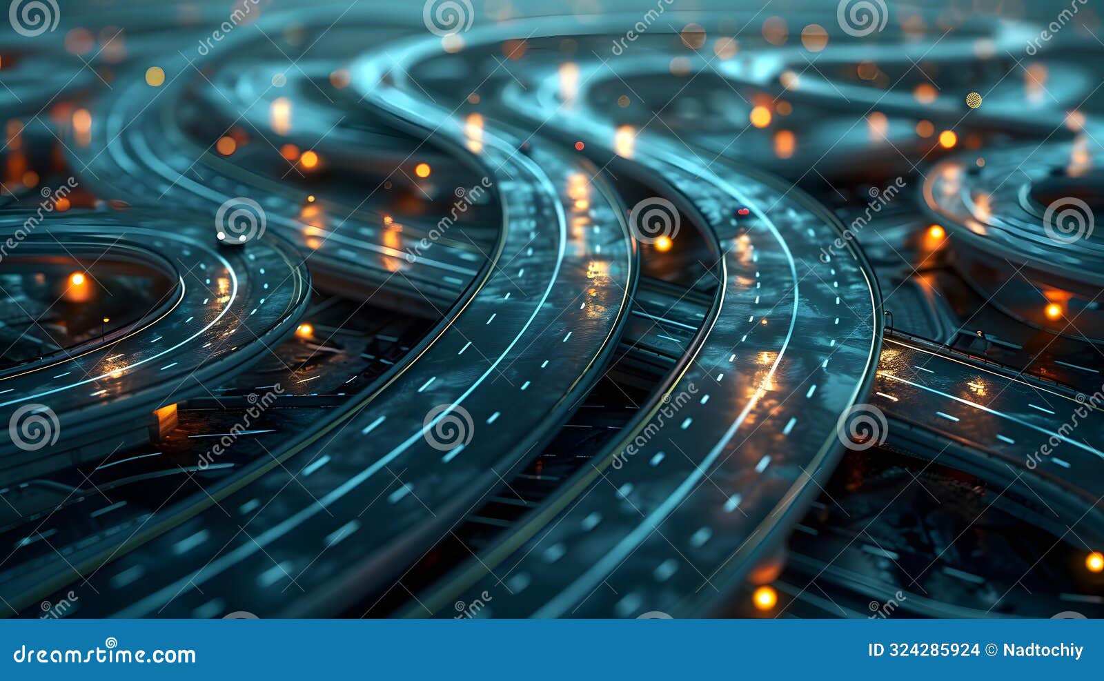 A Computer Generated Image of a Highway Intersection at Night Stock ...