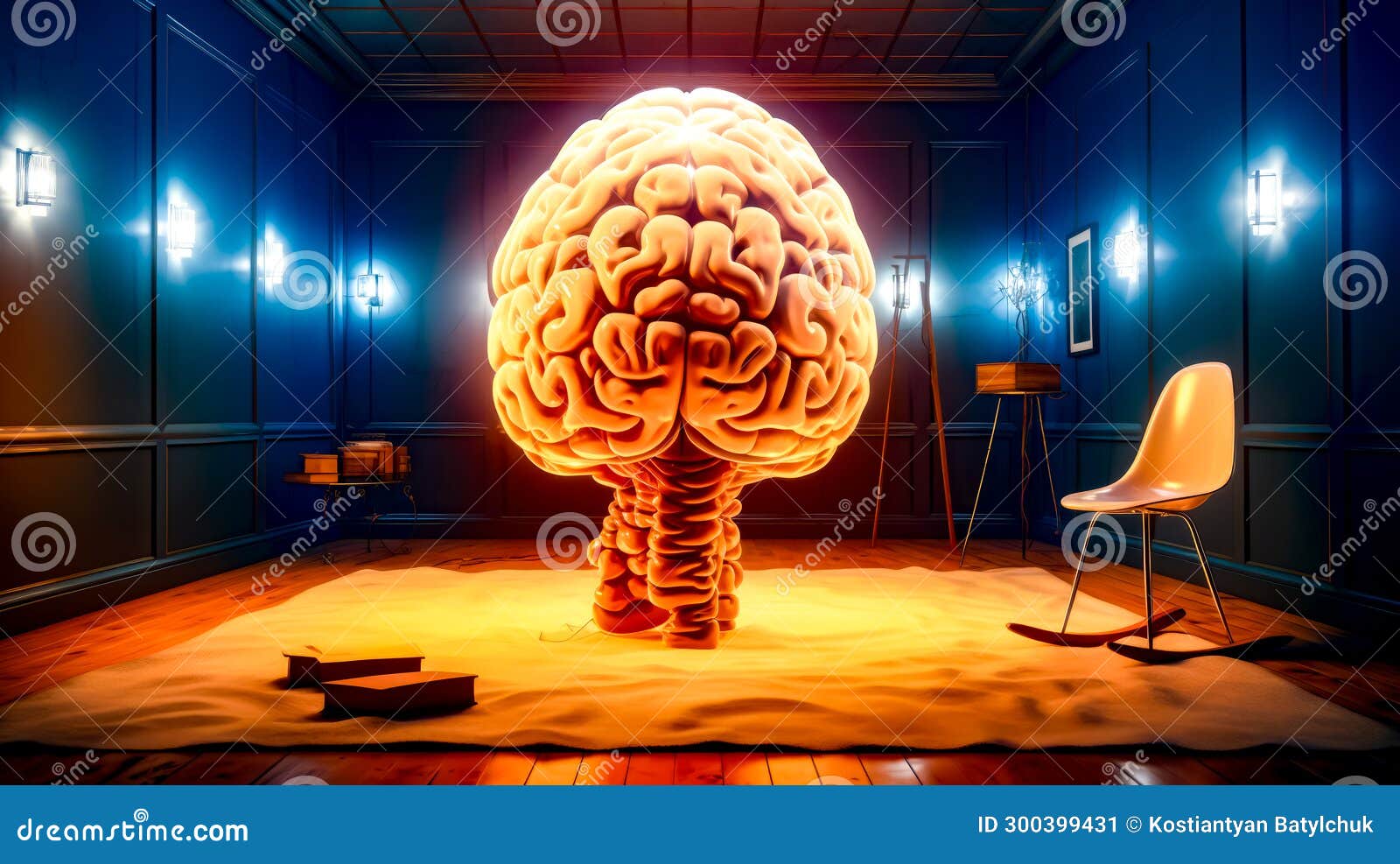 Computer Generated Image of Human Brain in Room with Blue Walls ...