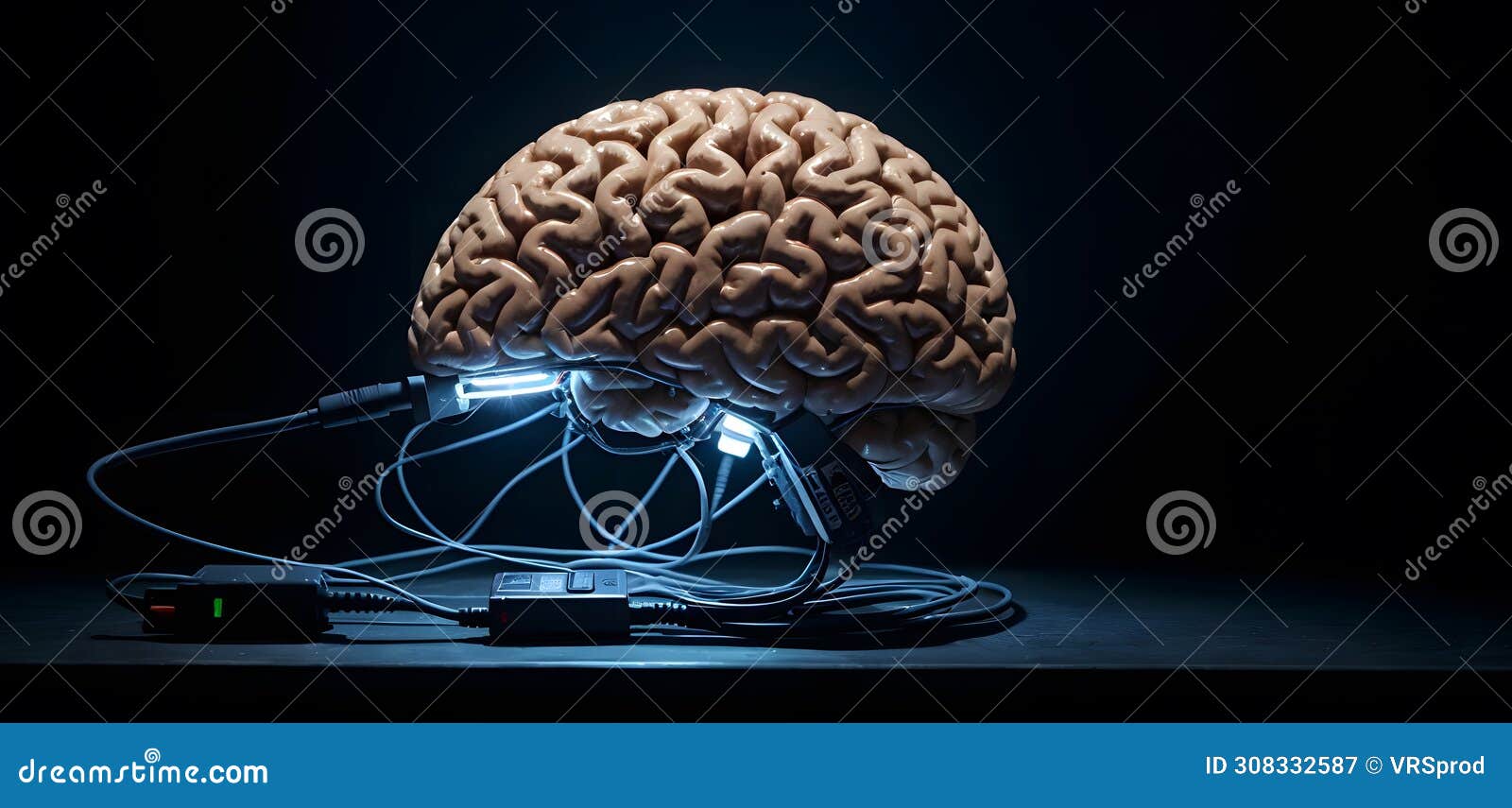 A Computer Generated Image of a Human Brain Surrounded by Wires Stock ...