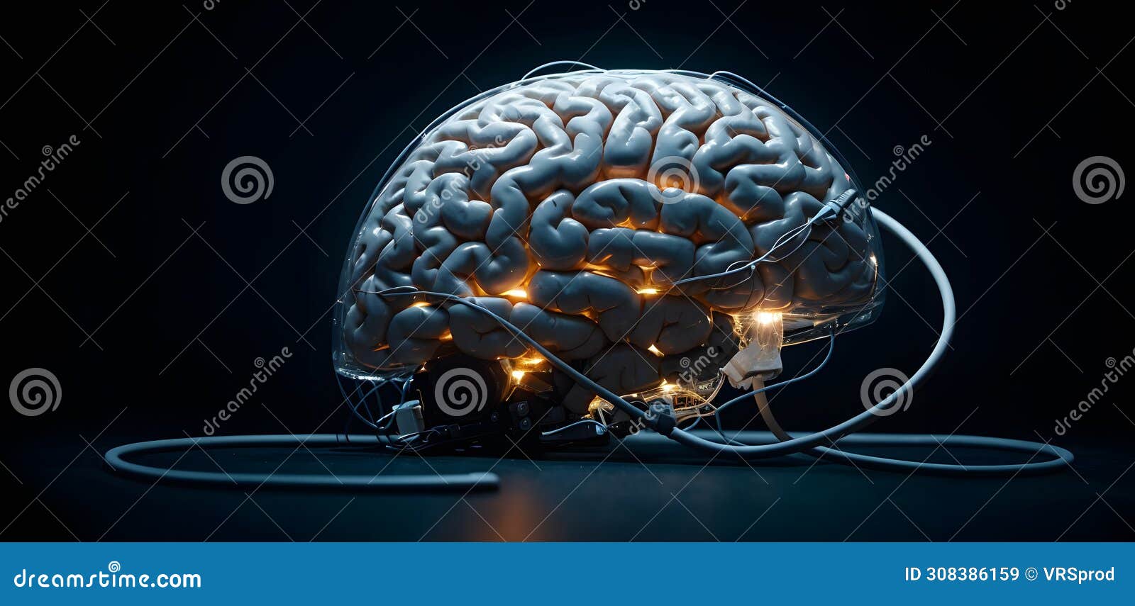 A Computer Generated Image of a Human Brain Surrounded by Wires Stock ...