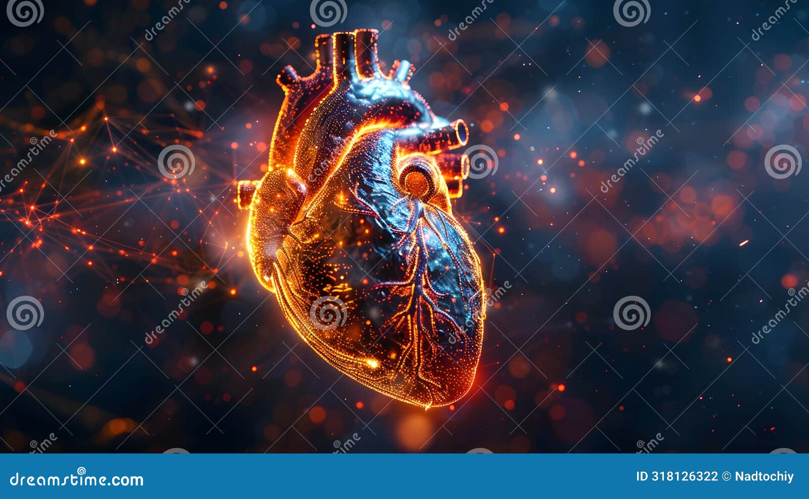 Digital Rendering of a Heart on Fire in the World of Flames and Amber ...