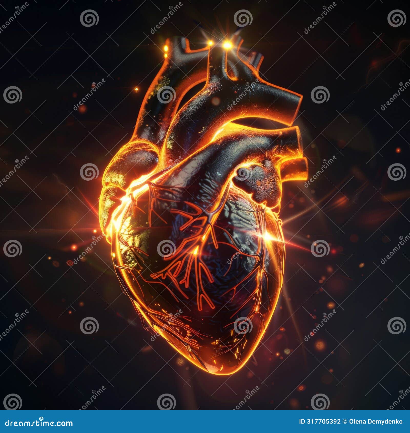 A Computer-generated Image of a Human Heart Made of Particles in Space ...