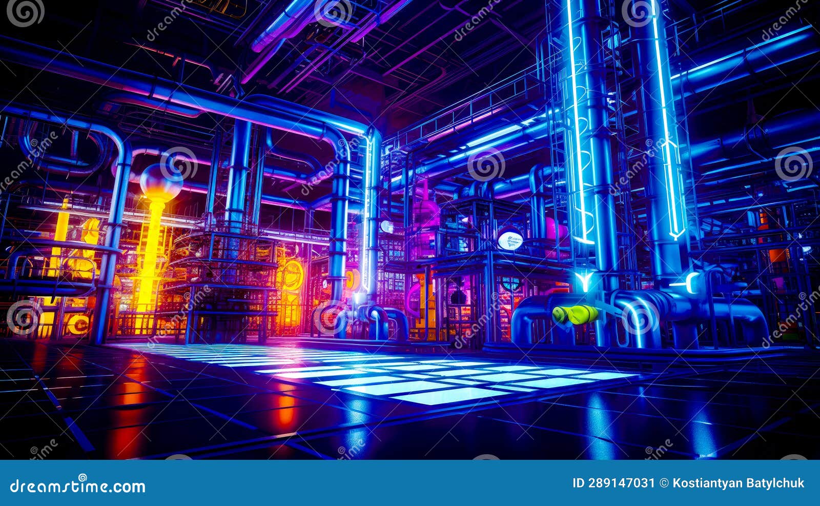 Computer Generated Image of Large Industrial Facility with Pipes and ...