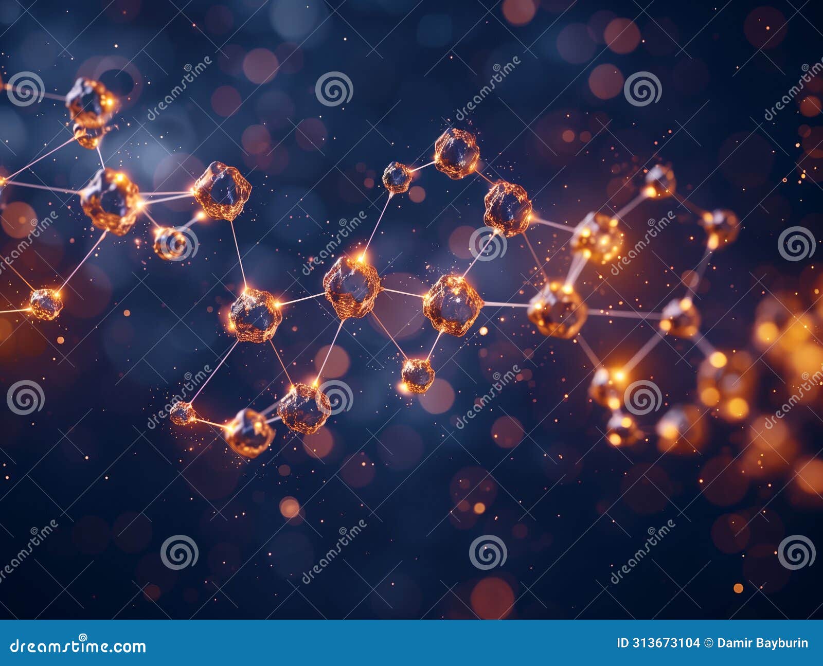 Electric Blue Water Molecule Art on Midnight Background with Lens Flare ...