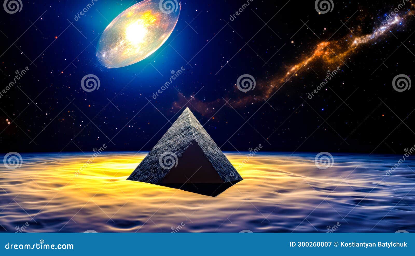Computer Generated Image of Pyramid in Space with Distant Object in the ...