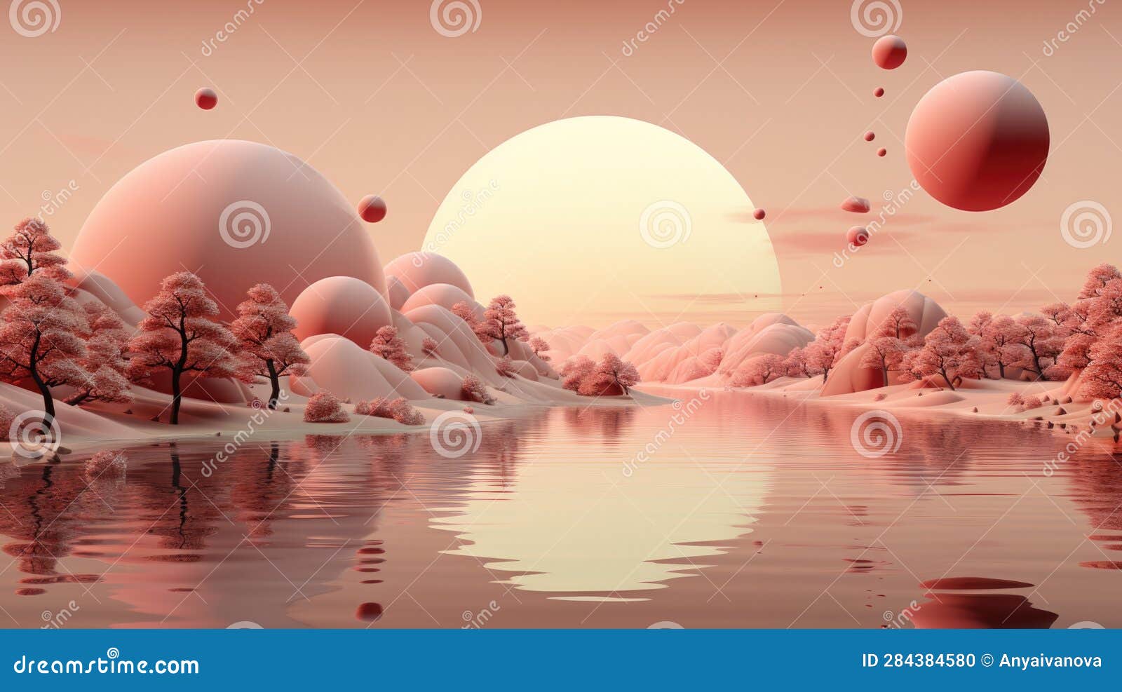 A Computer Generated Landscape of a Lake and Trees. Generative AI Image ...