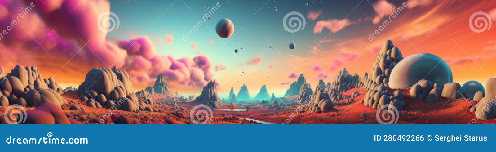 A Computer Generated Landscape with a River and Mountains. Generative ...