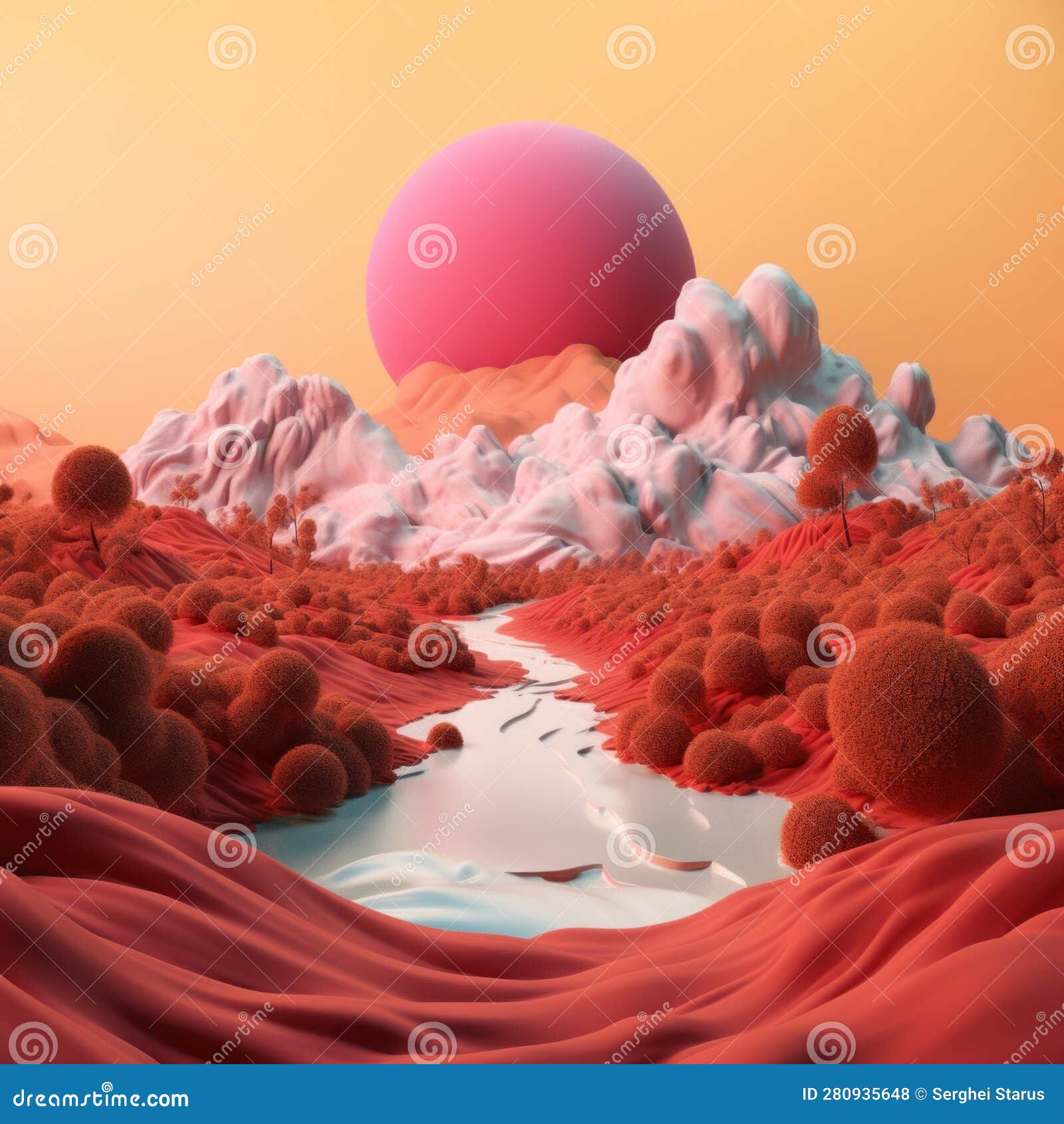 A Computer Generated Landscape with a River Running through it ...