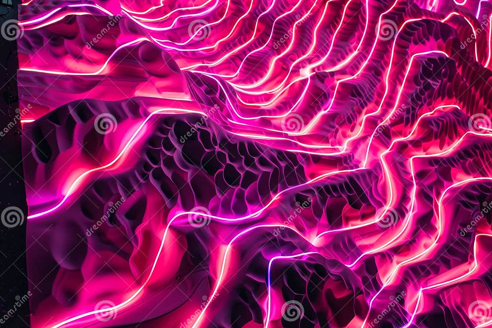 Computer-generated Neon Pink Wave of Light Glowing in the Dark, a Neon ...