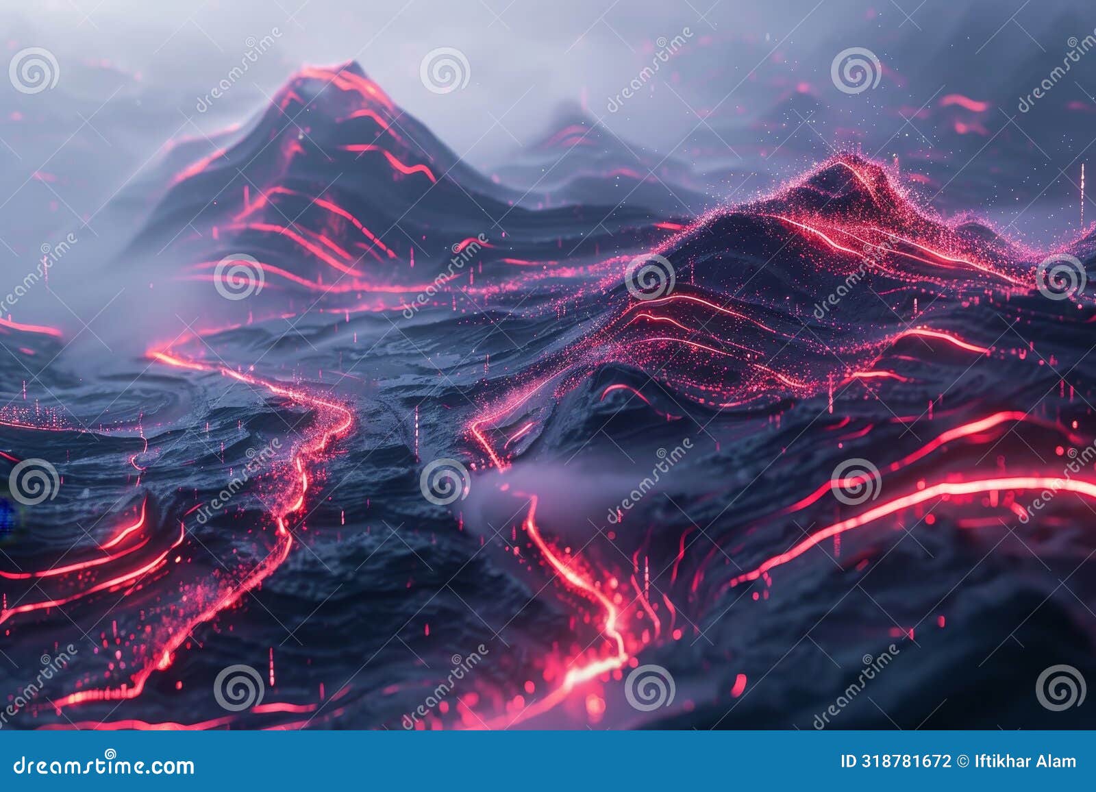 Computer-generated Scene of a Mountain Spewing Lava in a Futuristic ...
