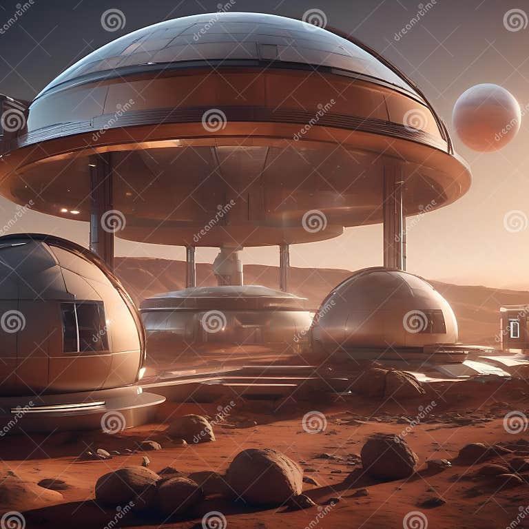A Computer-generated Simulation of a Future Mars Base, with Domed ...