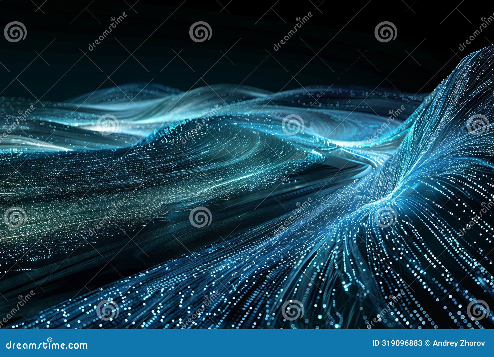 Computer Generated Visualization of a Dynamic Wave of Light in Motion, Resembling Streaming Data ...