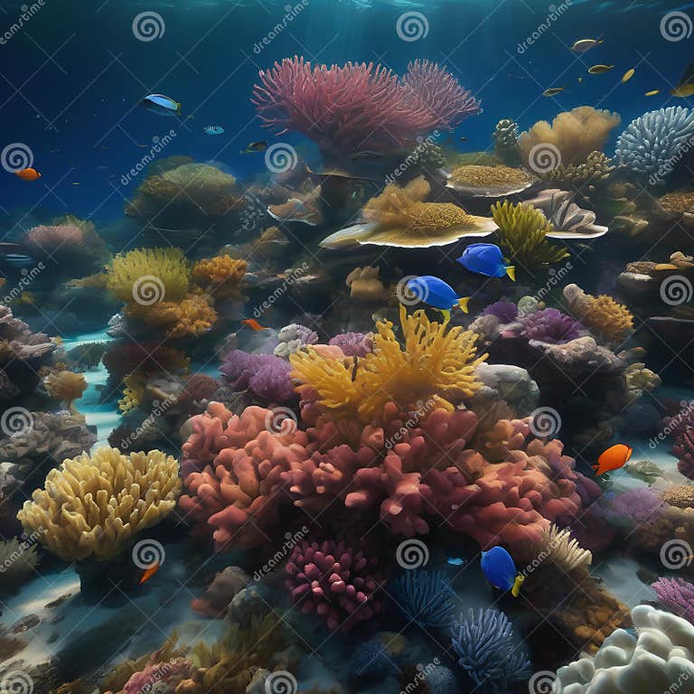 A Computer-generated Visualization of a Thriving Coral Reef Teeming with Marine Life1 Stock ...
