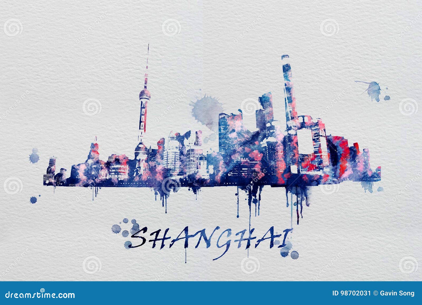 Computer-generated Watercolor Painting of View of Shanghai Stock ...