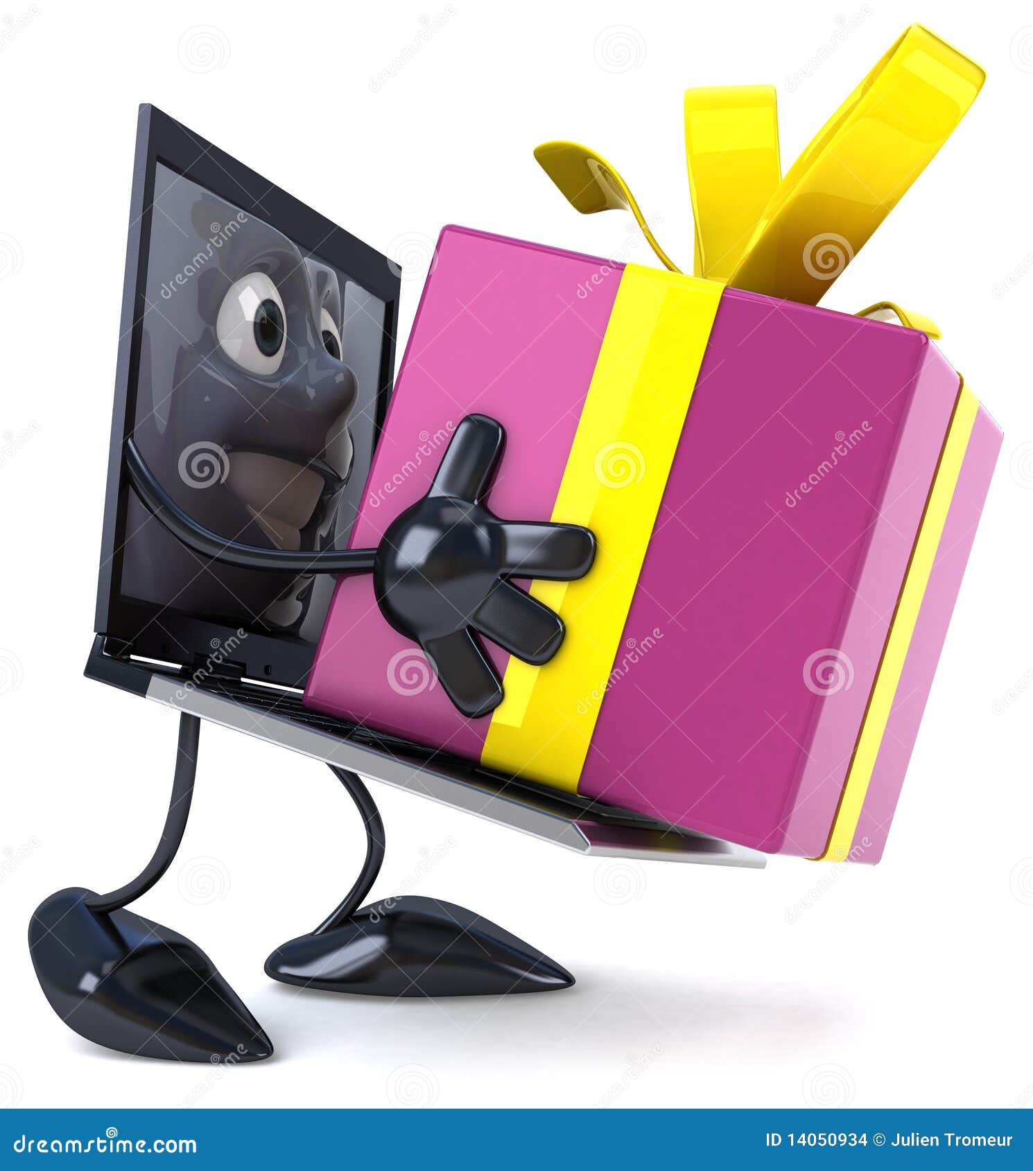 Computer with a gift stock illustration. Illustration of equipment ...