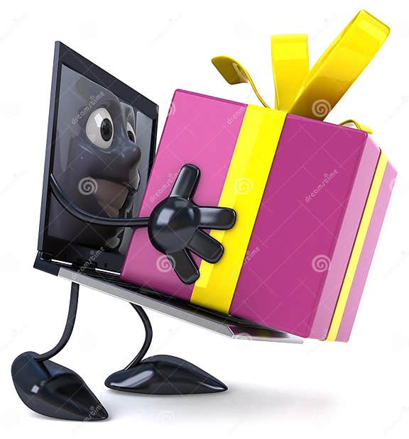 Computer with a gift stock illustration. Illustration of equipment ...