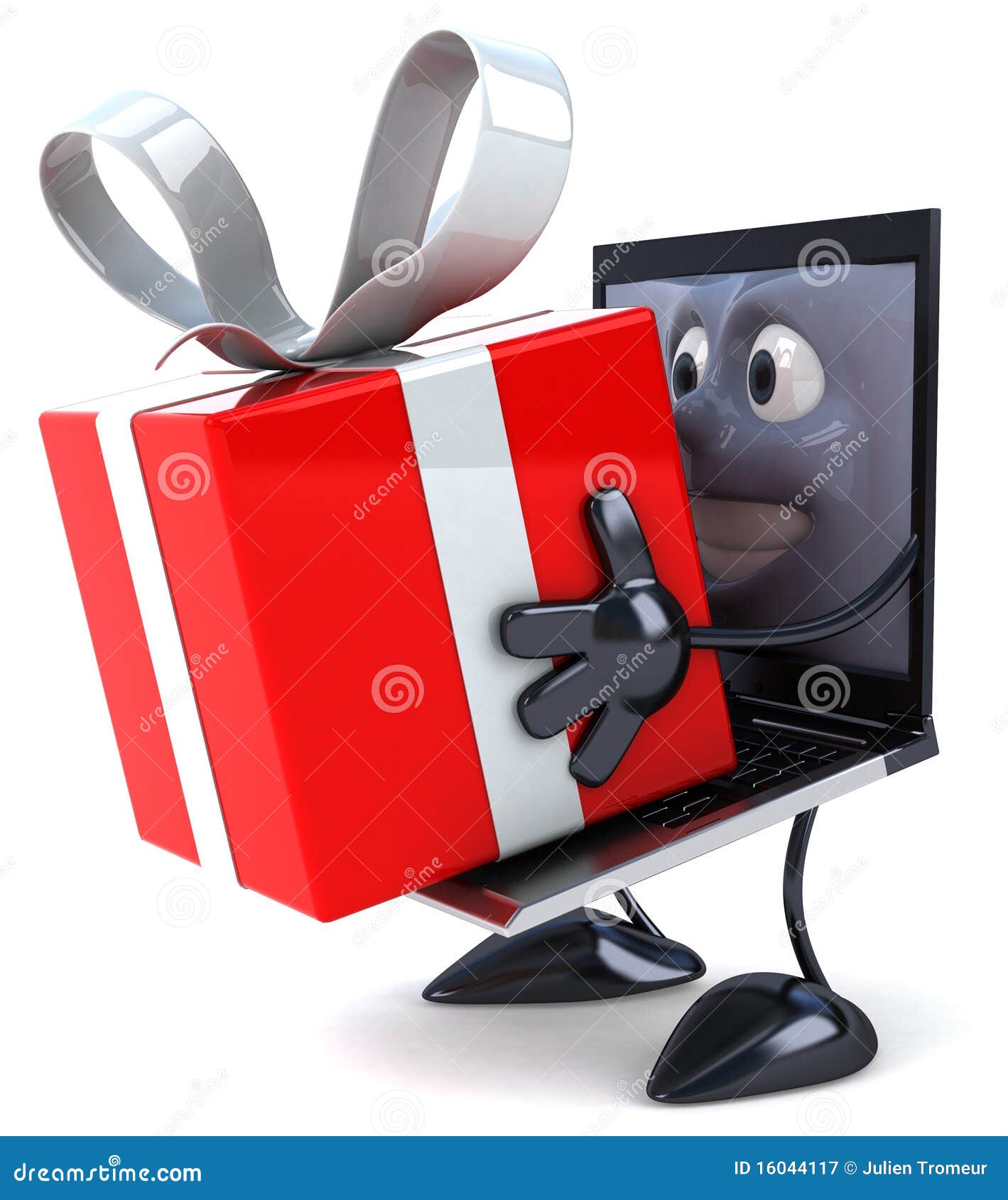 Computer with a gift stock illustration. Illustration of silver - 16044117