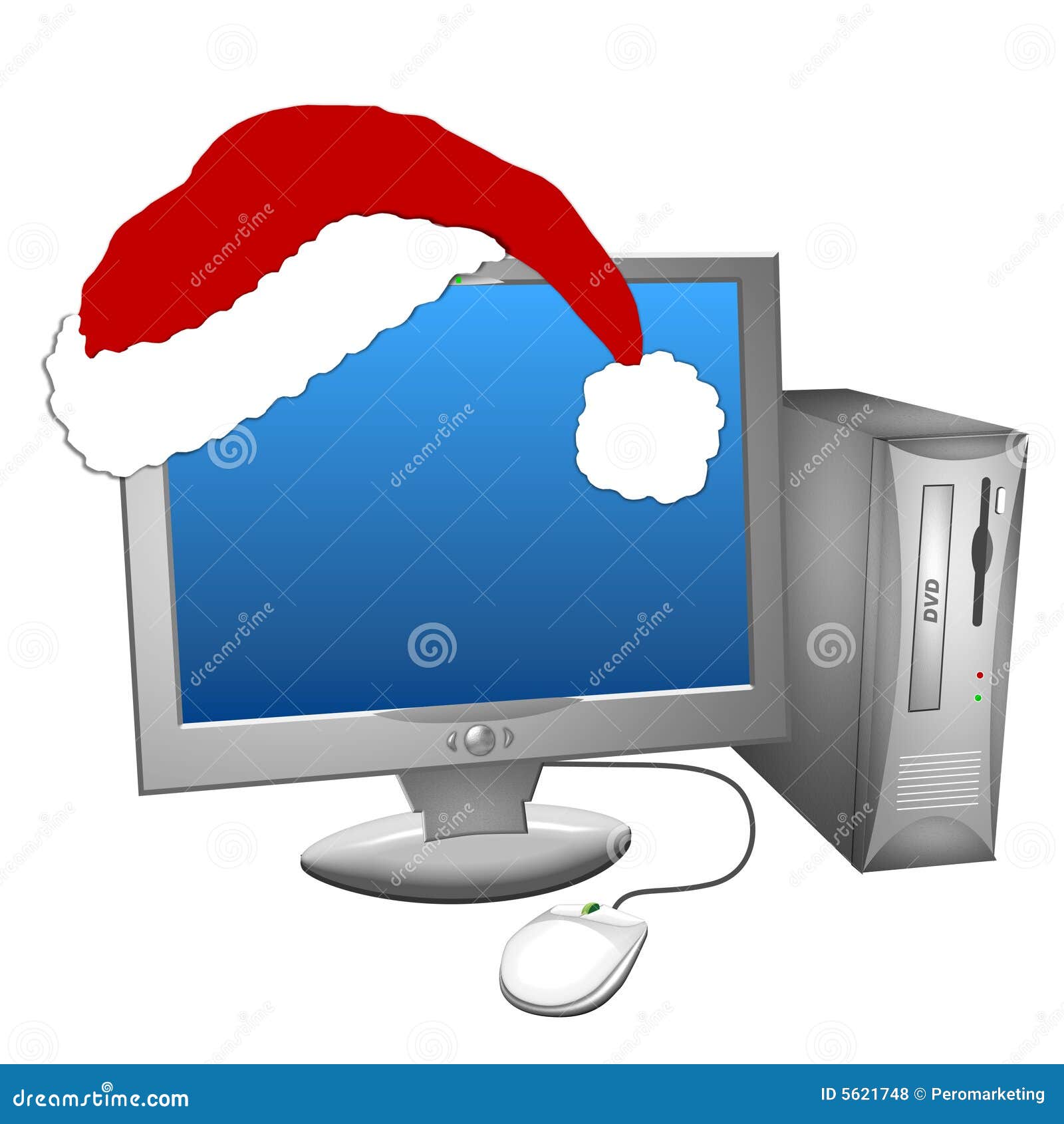 Computer Gift with Santa Hat Stock Illustration - Illustration of ...