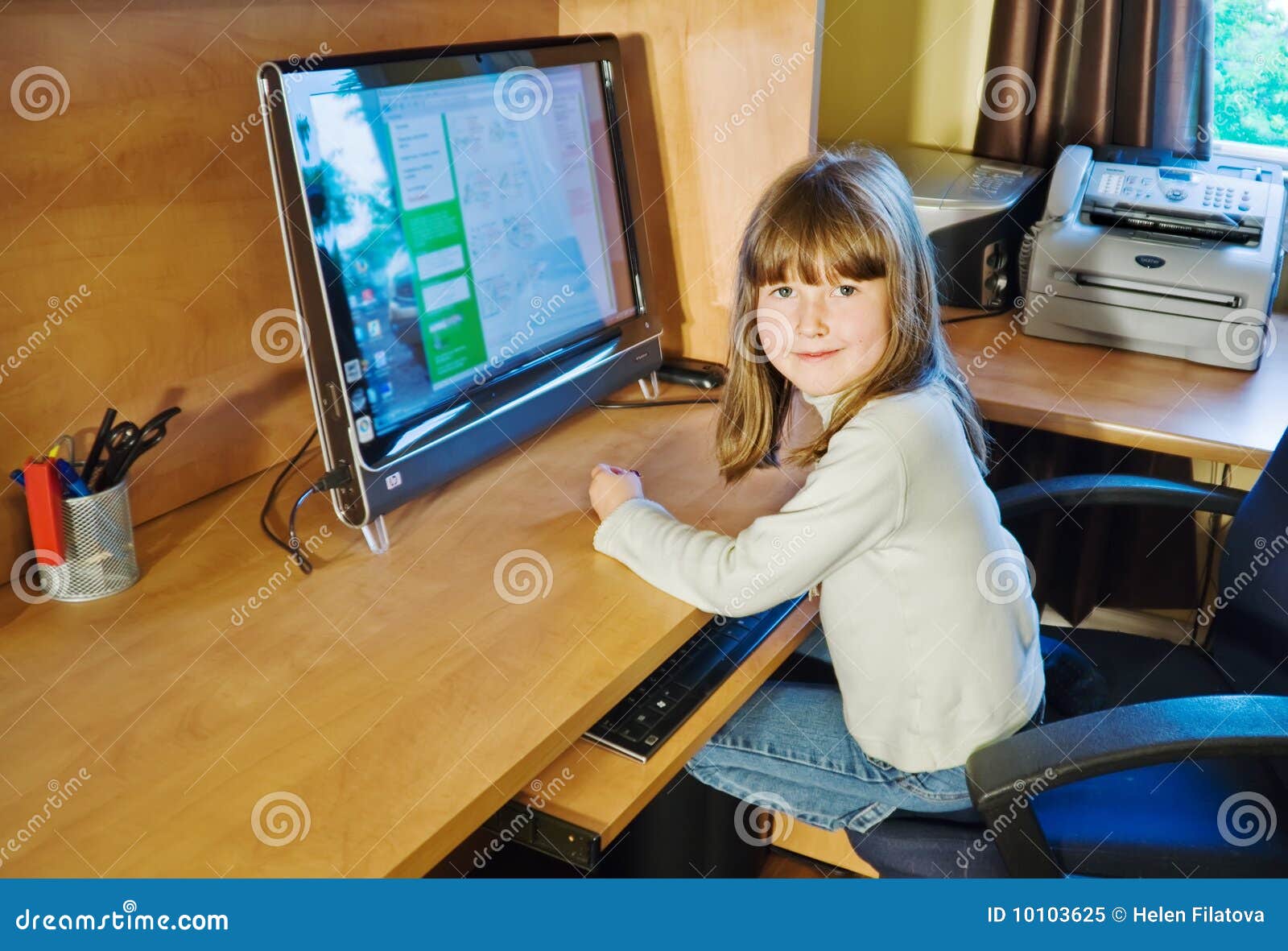 Computer girl stock image. Image of sitting, child, casual - 10103625