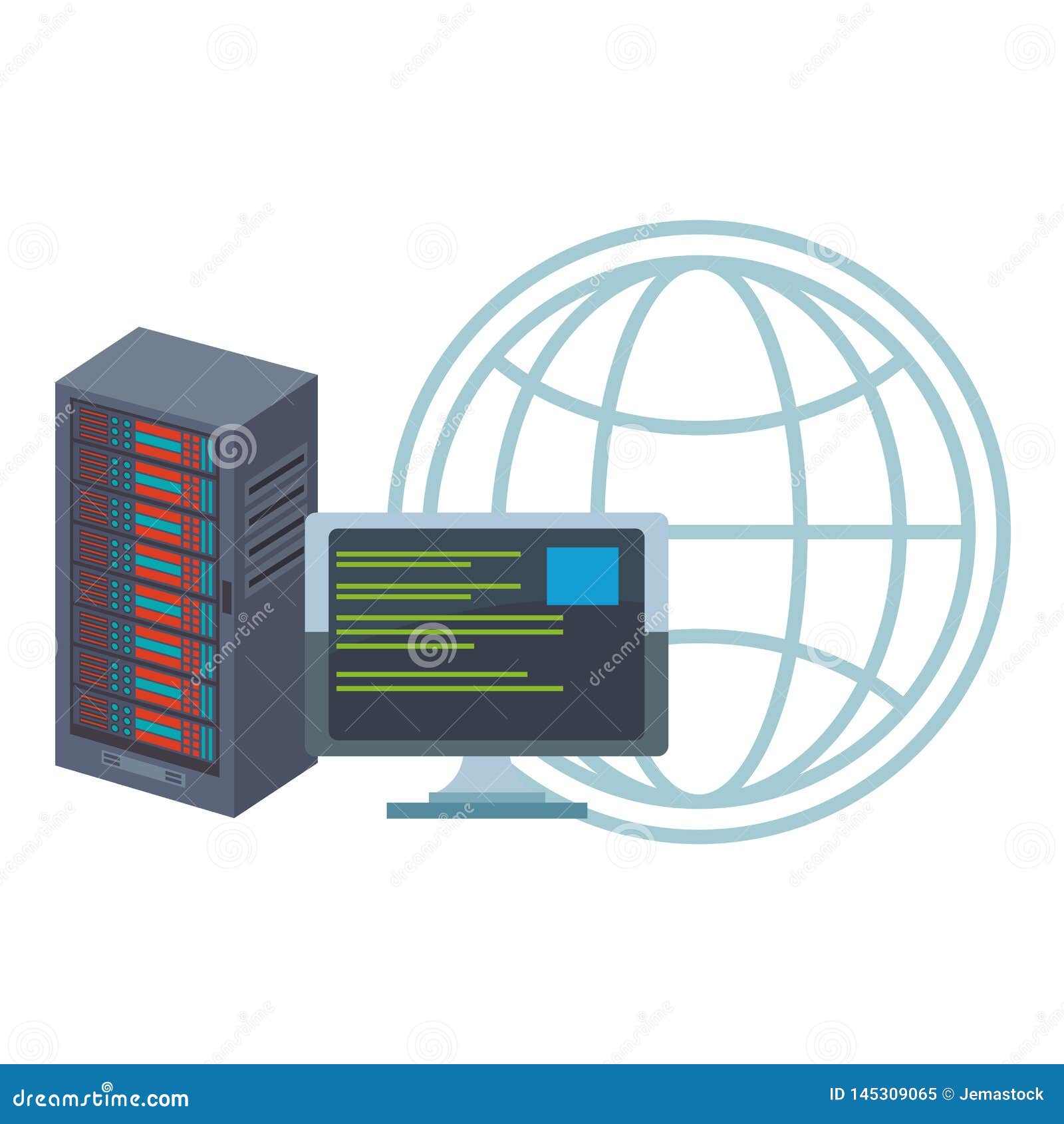 Computer with Global Database Stock Vector - Illustration of social ...