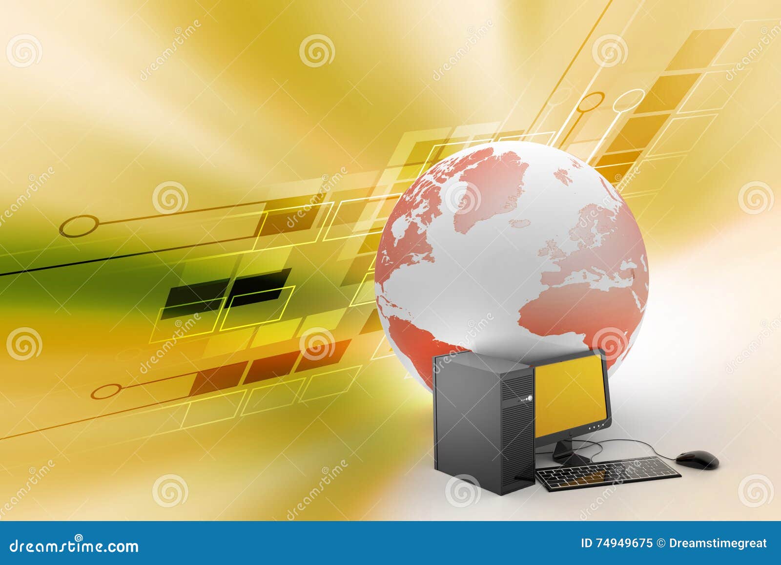 Computer with globe stock illustration. Illustration of network - 74949675