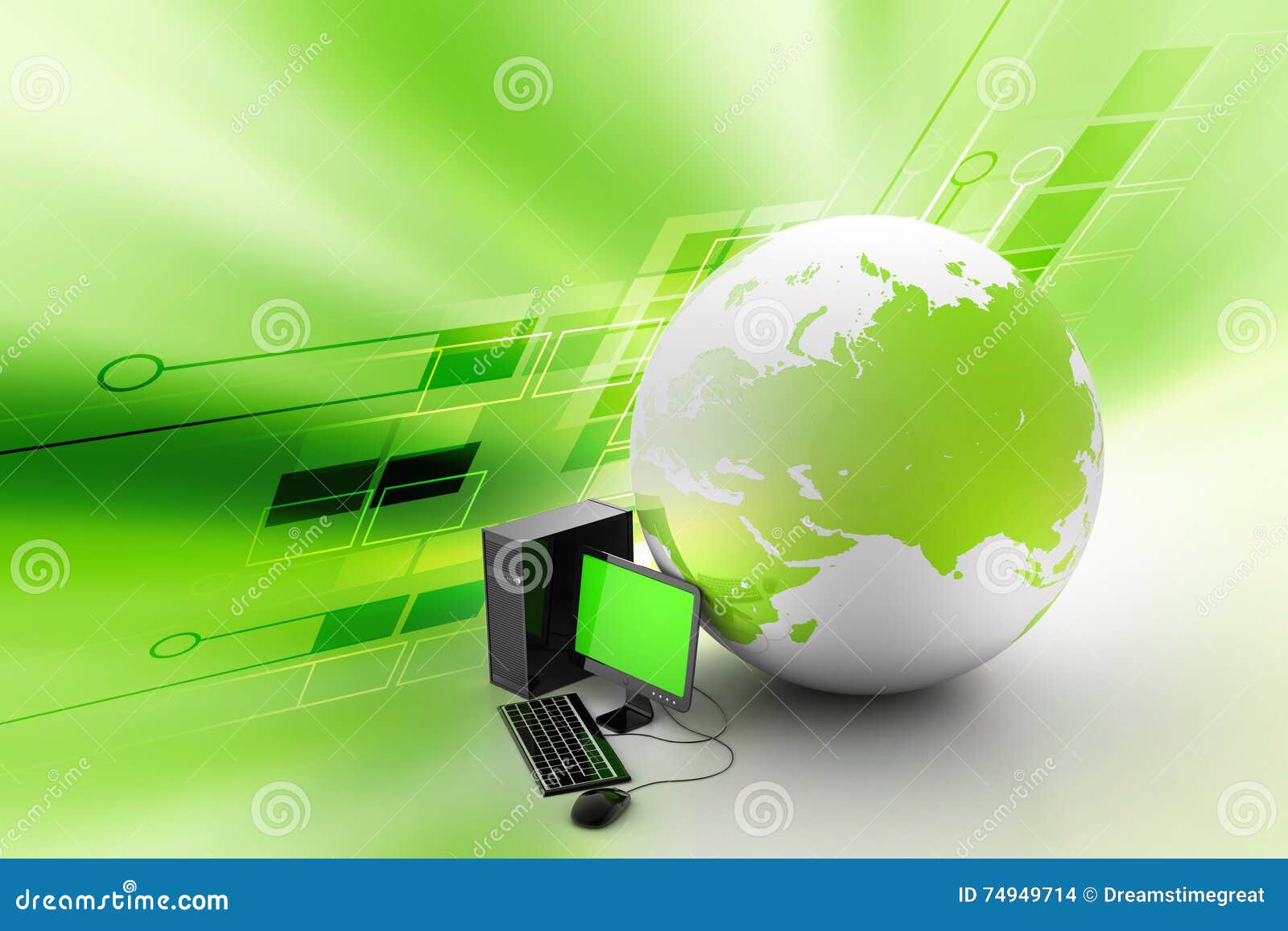 Computer with globe stock illustration. Illustration of computer - 74949714