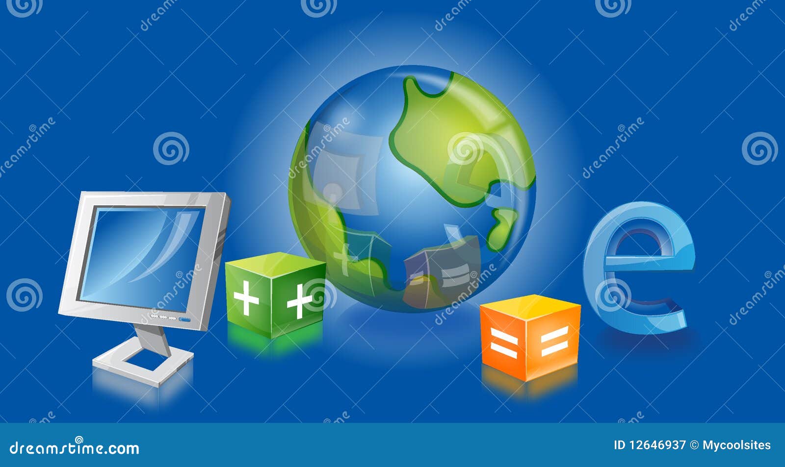 Computer, Globe and Cubes stock illustration. Illustration of drawing ...