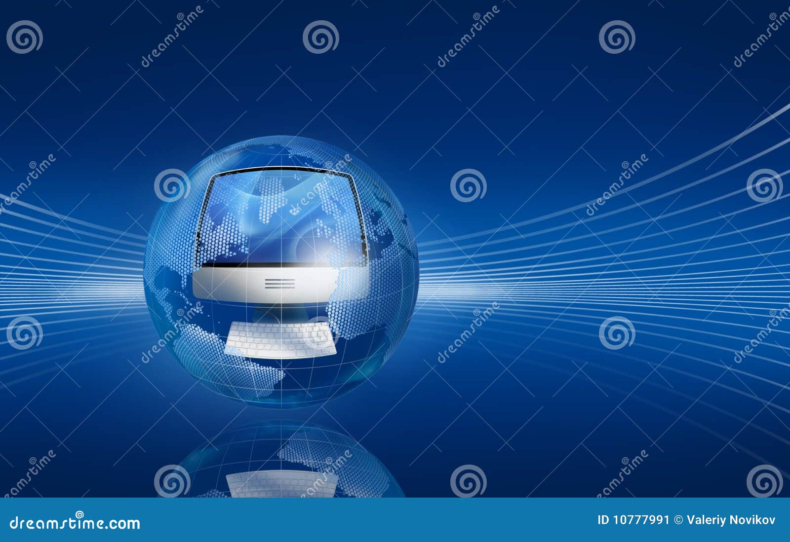 The Computer in the Globe on Dark Blue Stock Illustration ...