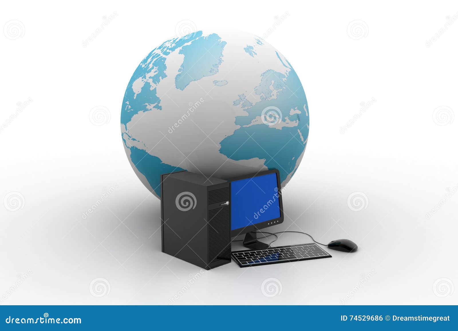 Computer with globe stock illustration. Illustration of global - 74529686