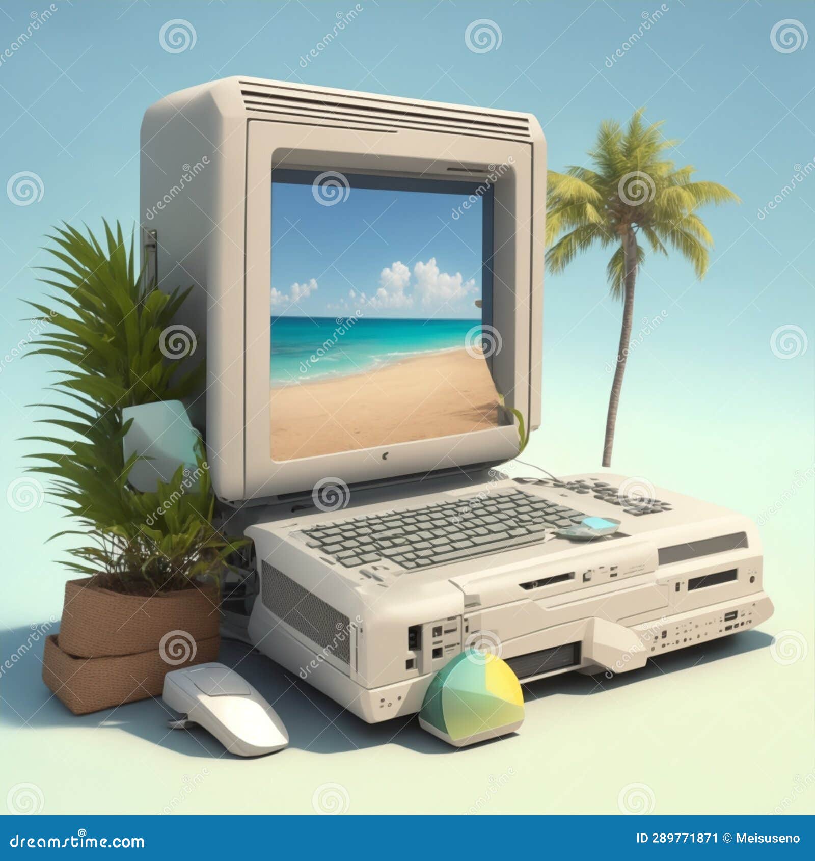 Computer goes on vacation stock illustration. Illustration of tourism ...