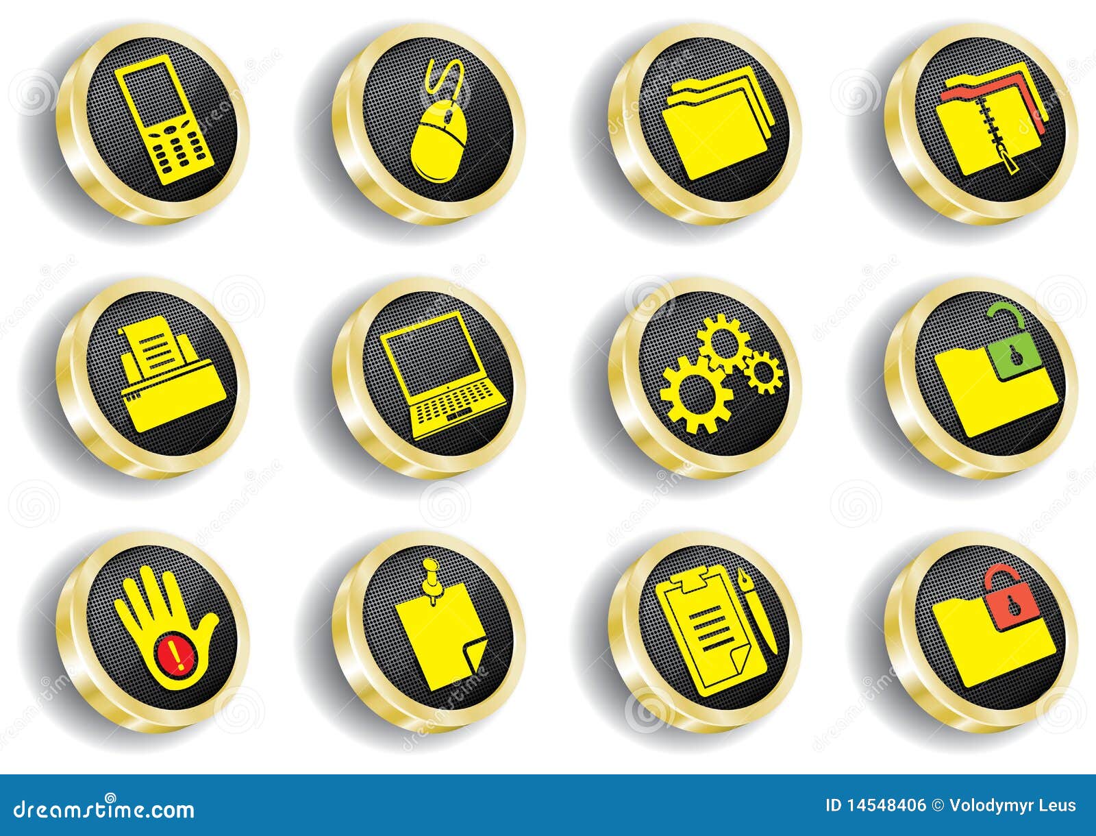 Computer Golden Web Icon Set Stock Vector - Illustration of mechanism ...