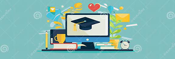 A Computer with a Graduation Cap Placed on Top, Symbolizing the Concept ...