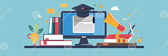 A Computer with a Graduation Cap Placed on Top, Symbolizing the Concept ...