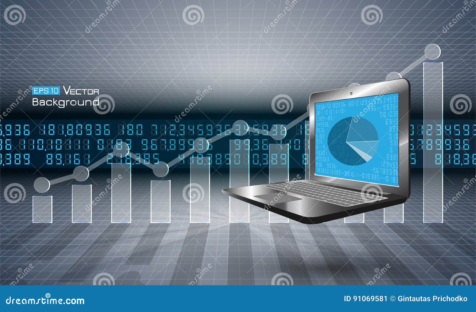 Computer with graph stock vector. Illustration of marketing - 91069581