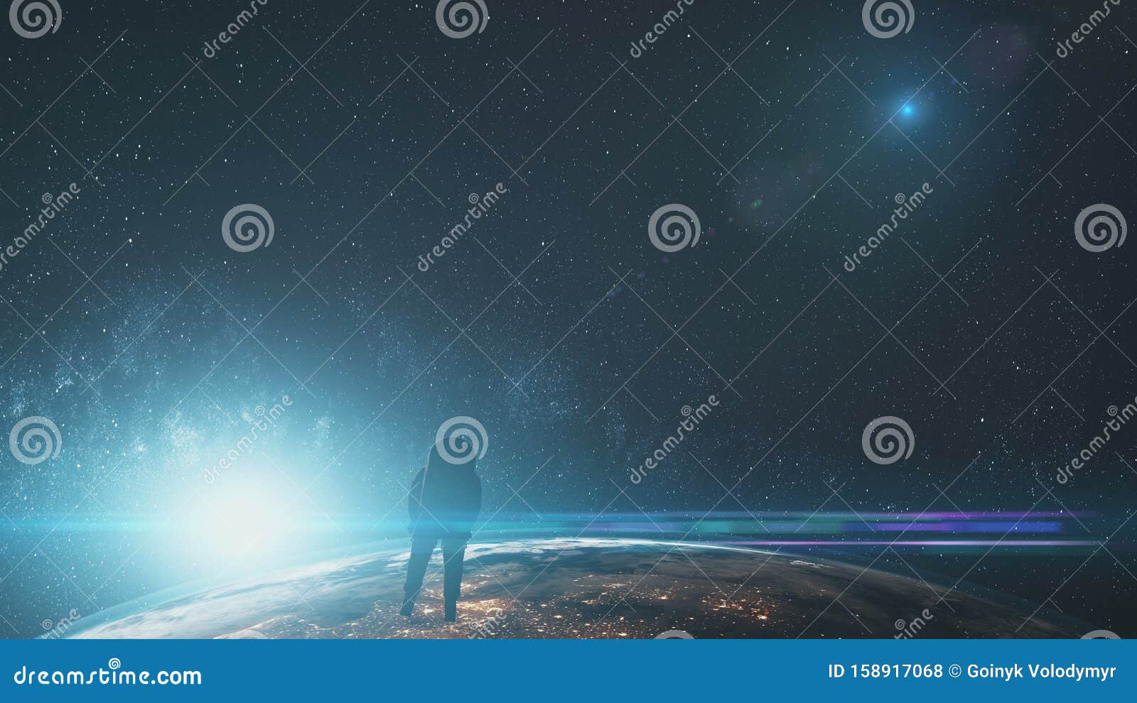 Computer Graph Spaceman Silhouette Flies Over Planet Earth Stock ... Computer Graph Spaceman Silhouette Flies Over Planet Earth Stock ...