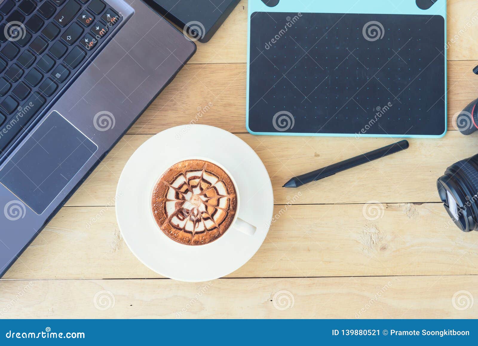 Computer Graphic and Camera Device with Hot Cappuccino Coffee Stock ...