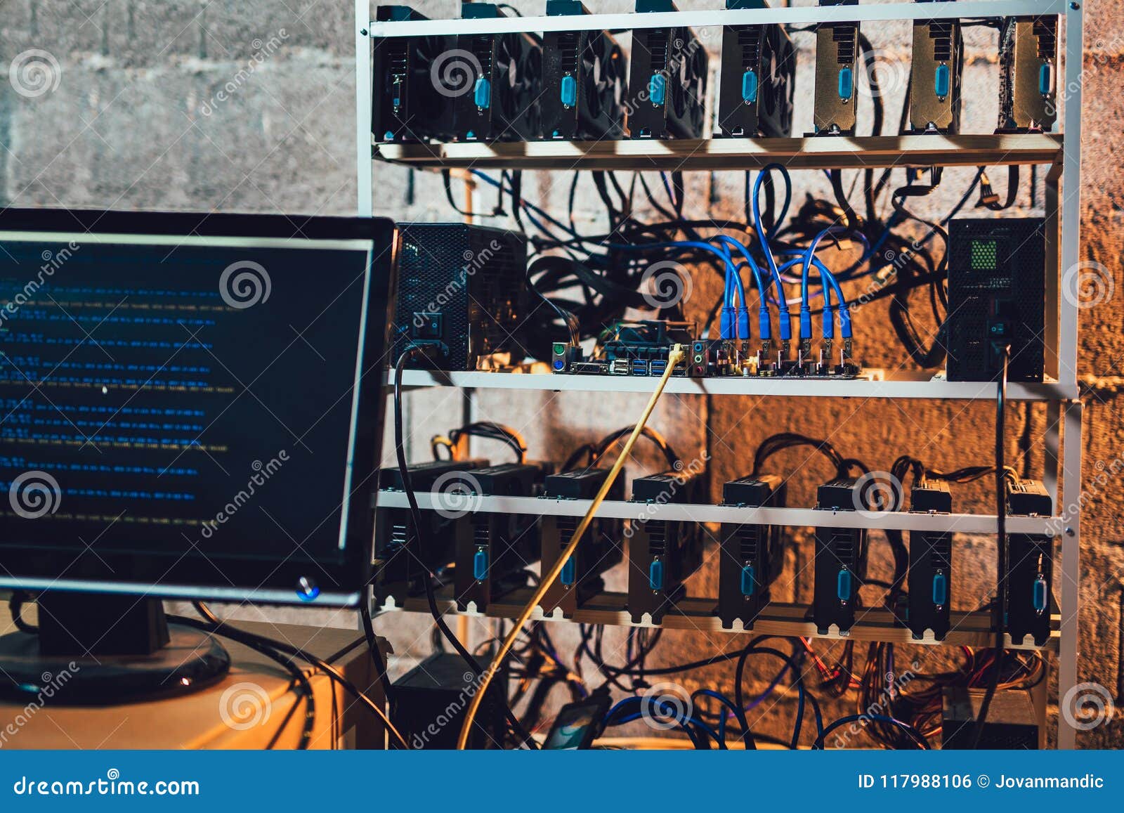 Computer with Graphic Cards for Cryptocurrency Mining Stock Photo ...