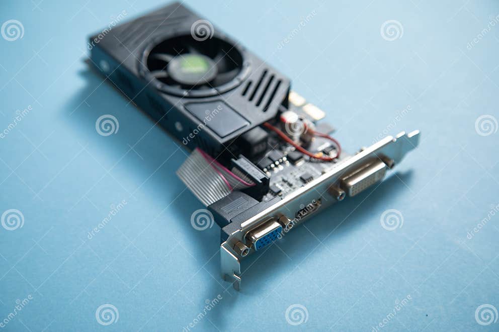 Computer Graphics Card on the Blue Background Stock Image - Image of ...