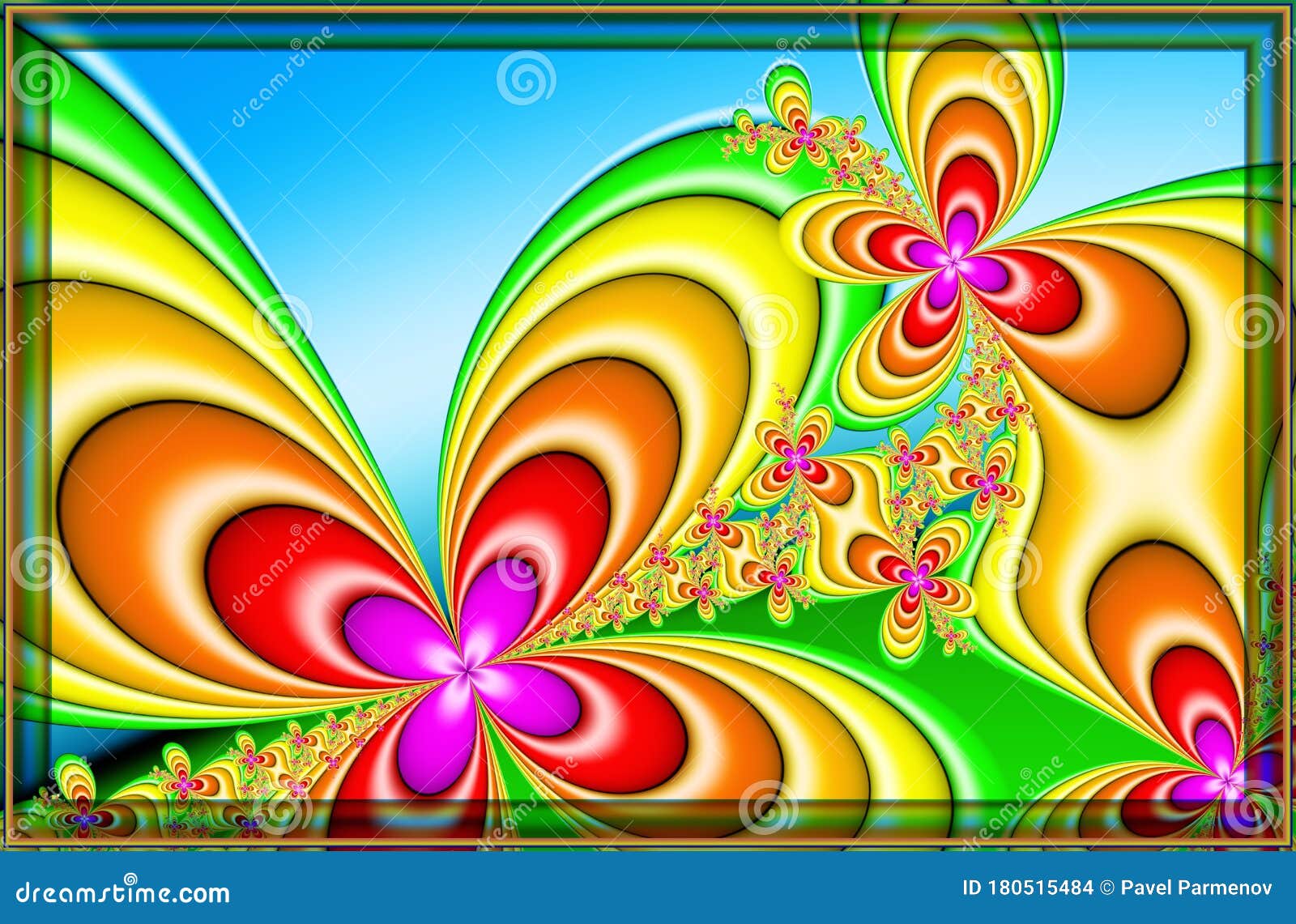 Computer Graphics. Fractal Texture in Frame. Flower. Illustration Stock ...