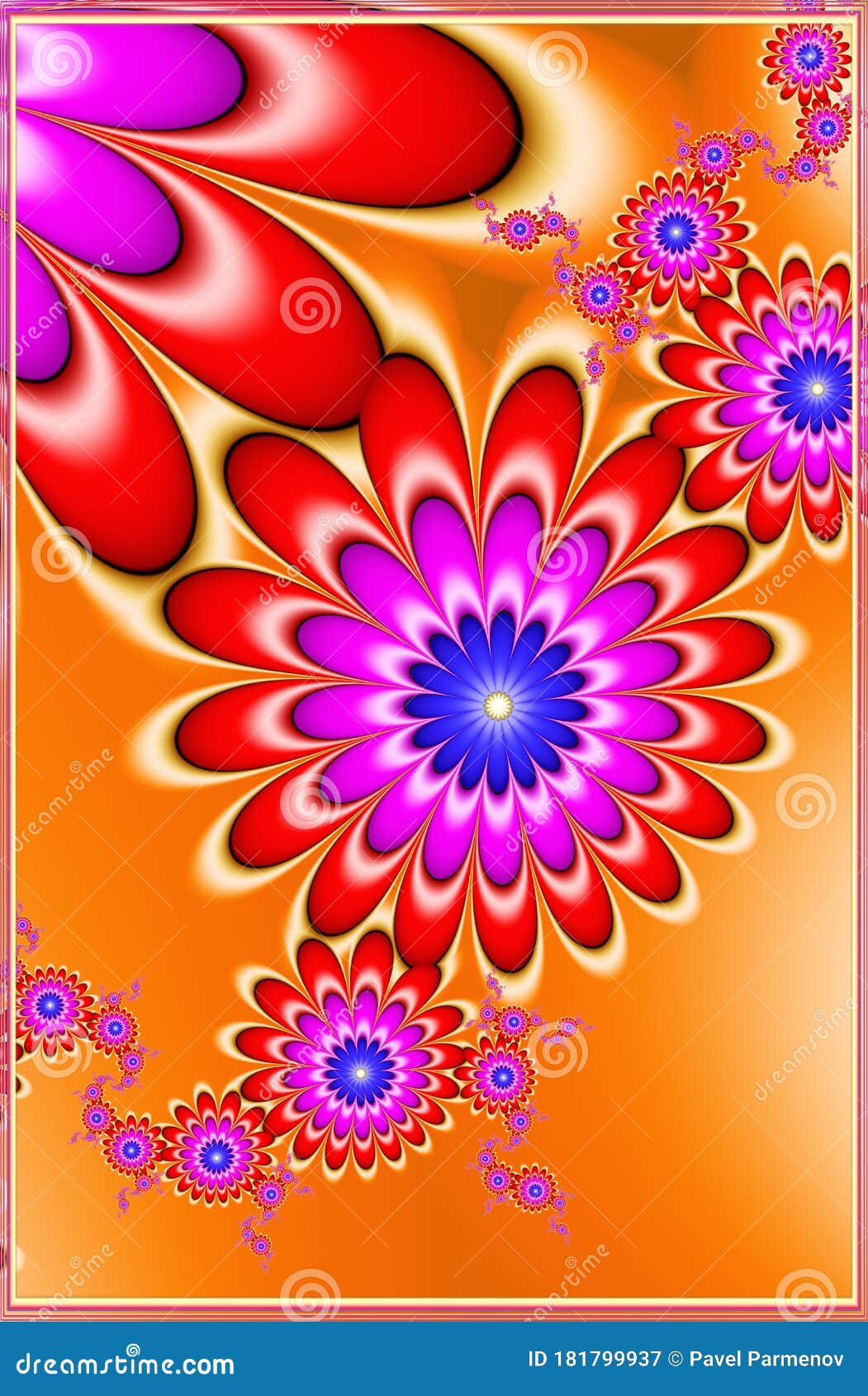 Computer Graphics. Fractal Texture in Frame. Flowers Stock Illustration ...
