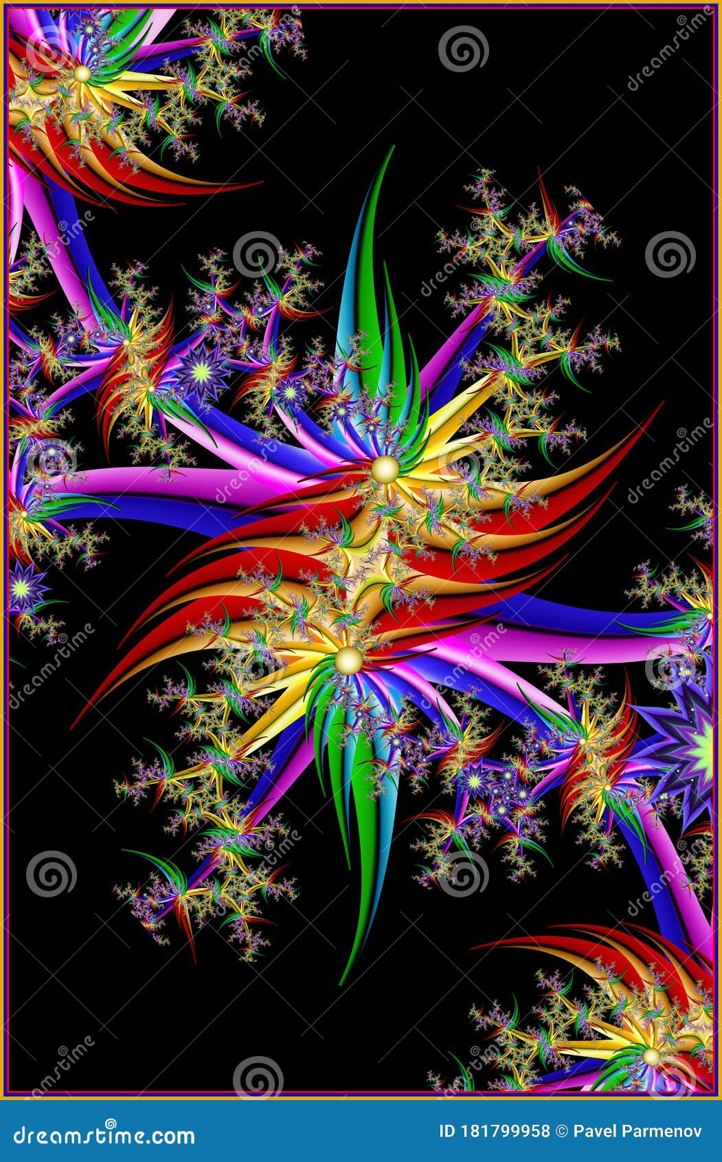 Computer Graphics. Fractal Texture in Frame. Flowers Stock Illustration ...